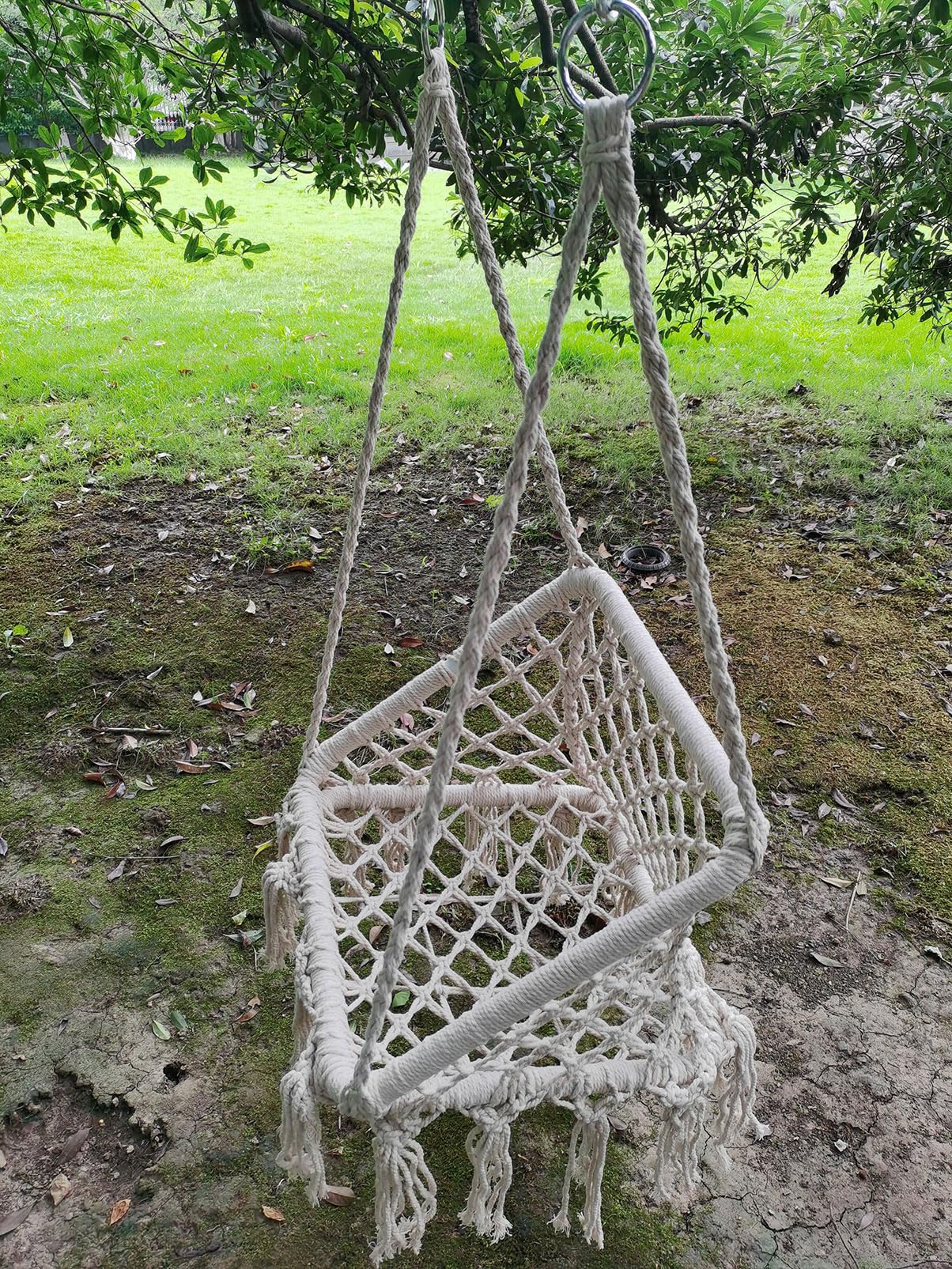 Square Macrame Hanging Swing Chairs Cotton Rope Lounger for Outdoor Indoor Garden Patio Yard Porch Tree