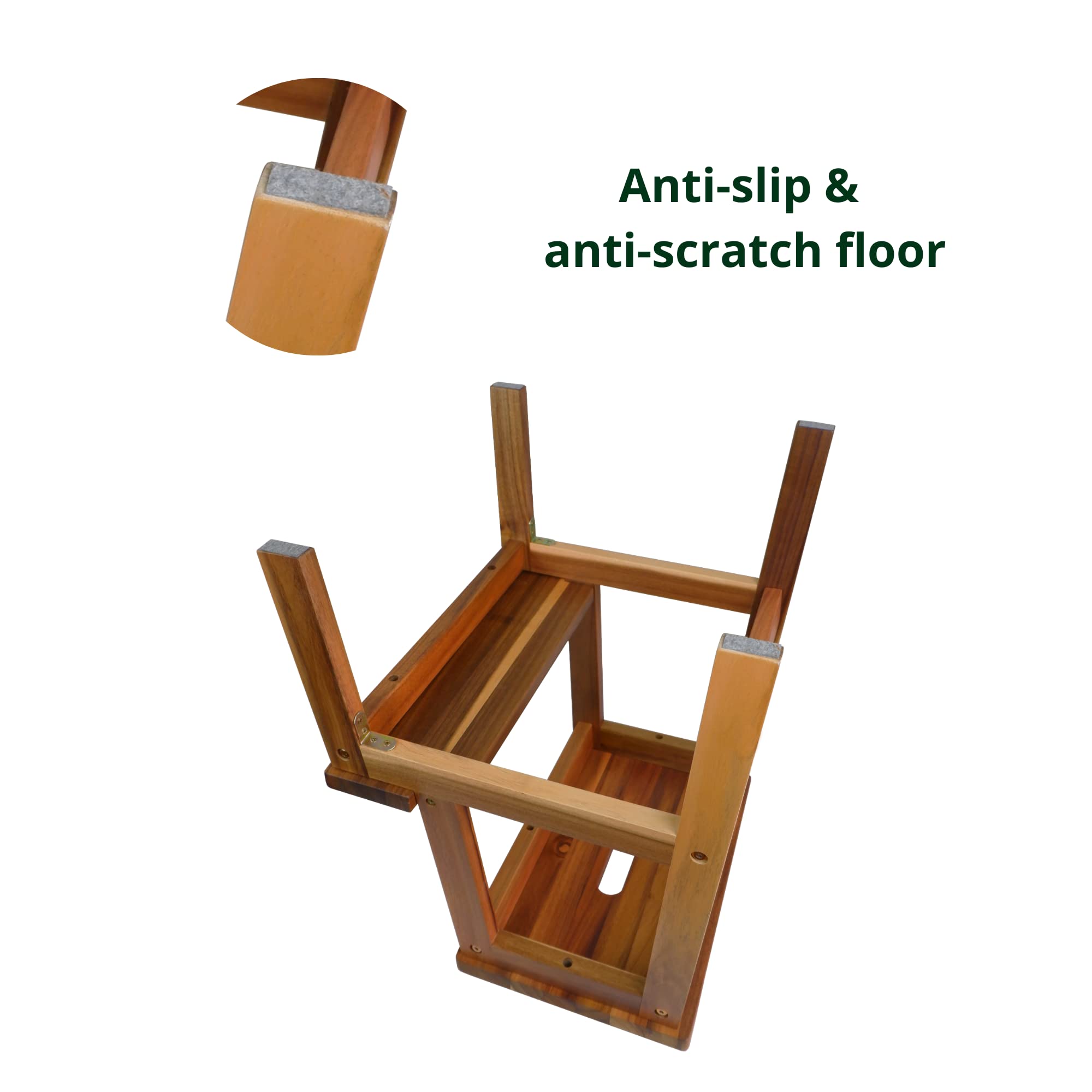 Lestar Solid Acacia Wood Stool Bedside End Tables Sub-stool Wooden Step Stool (2 Steps Stool)
