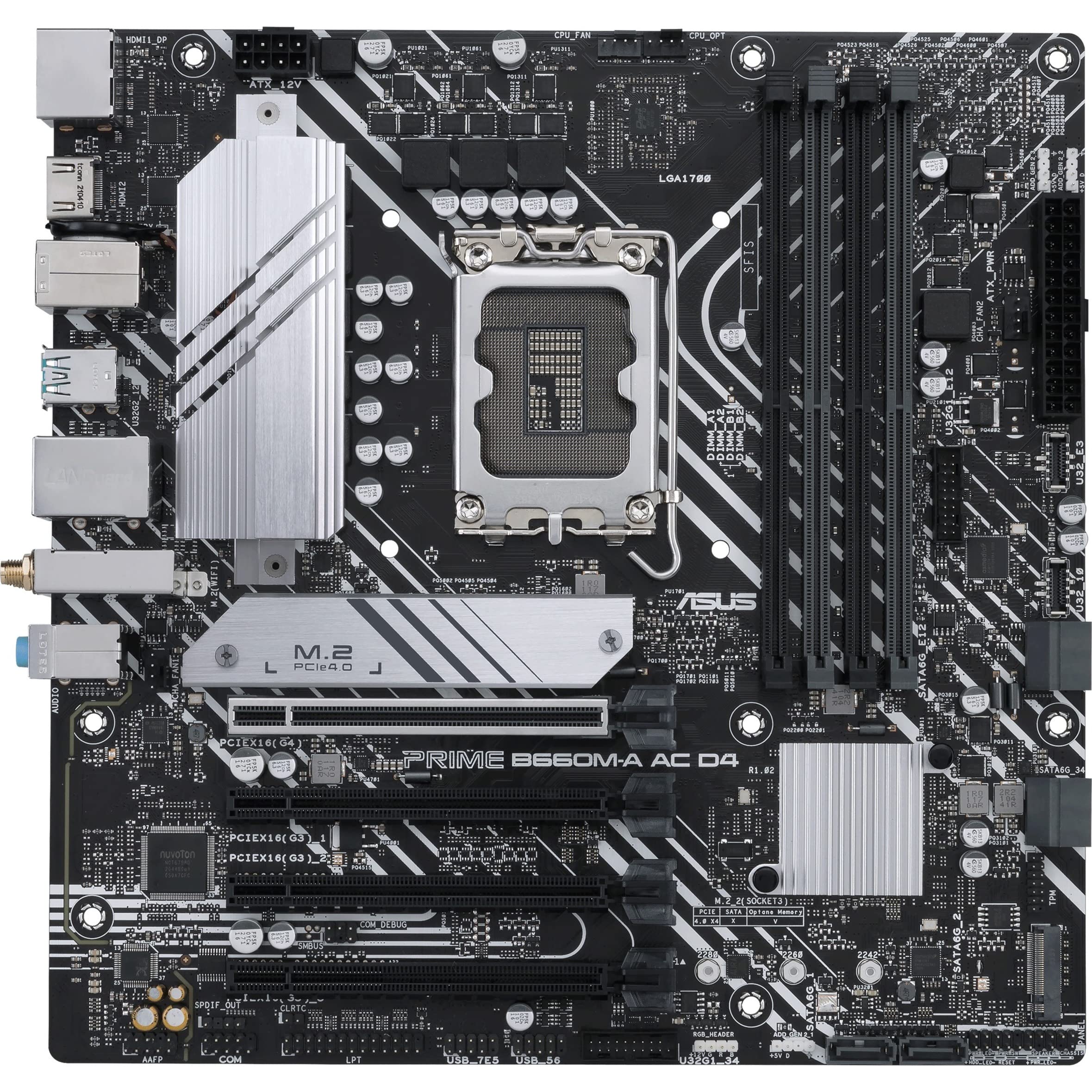 ASUS Prime B660M-A AC D4 LGA 1700(Intel 12th Gen) mATX Motherboard (PCIe 4.0,DDR4,2X M.2 PCIe 4.0 Slots,Wi-Fi 5,Front USB 3.2 Gen 1 Type-C, Addressable Gen 2 headers,ASUS 5X Protection III)