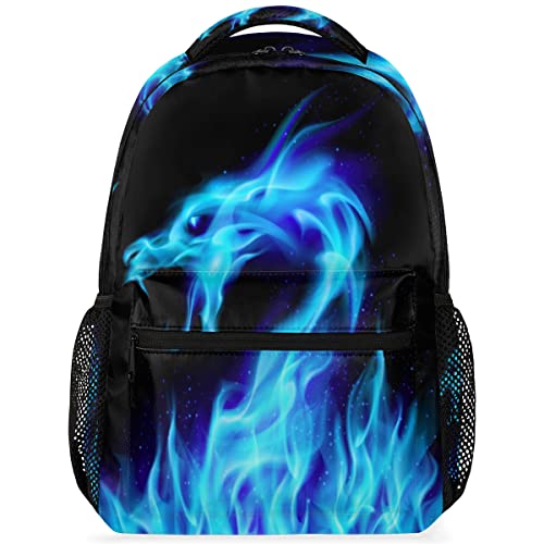 Blue Flame Dragon Head Laptop Backpack Travel Bag Basic Durable Daypack Large Capacity Travel Essentials Accessories for Men Women Adults