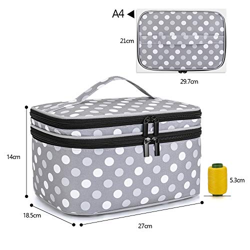 Luxja Double-Layer Sewing Accessories Organizer, Sewing Supplies Organizer for Needles, Thread, Scissors, Measuring Tape and Other Sewing Tools, Large/Polka Dots