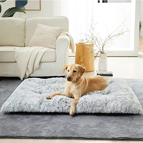BFPETHOME Dog Beds for Large Dogs, Plush Dog Crate Bed Fluffy Cozy Kennel Pad for Sleeping &Ease Anxiety, Washable Dog Mats with Anti-Slip Bottom for Large Medium Dogs (42(41 x 27 inch), Grey)