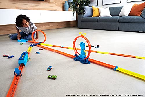 Hot Wheels Track Builder Unlimited Adjustable Loop Pack for Kids 6 Years Old & Up with 1 Hot Wheels Car, Spiral Loop, Launcher & 3 Tracks That Connects to Other Sets , Orange, Blue, Yellow