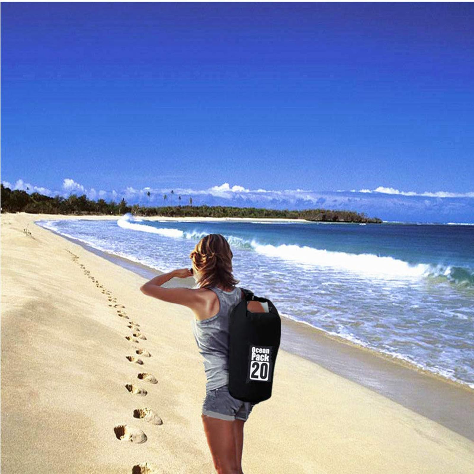 AKJMMZ Waterproof Dry Bag, 20L Roll Top Lightweight Dry Storage Bag Backpack for Travel, Swimming, Boating, Kayaking, Camping and Beach