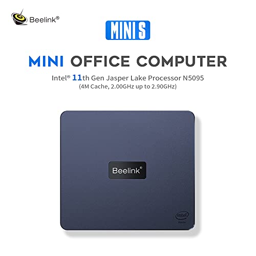 Beelink Mini PC S Intel 11th Gen 4-Cores N5095, Mini Desktop Computer 8GB DDR4 RAM 256GB SSD, Dual HDMI, WiFi 4K UHD/Gigabit Ethernet/BT4.0/Linux PC(Ubuntu)/HTPC/Family-NAS