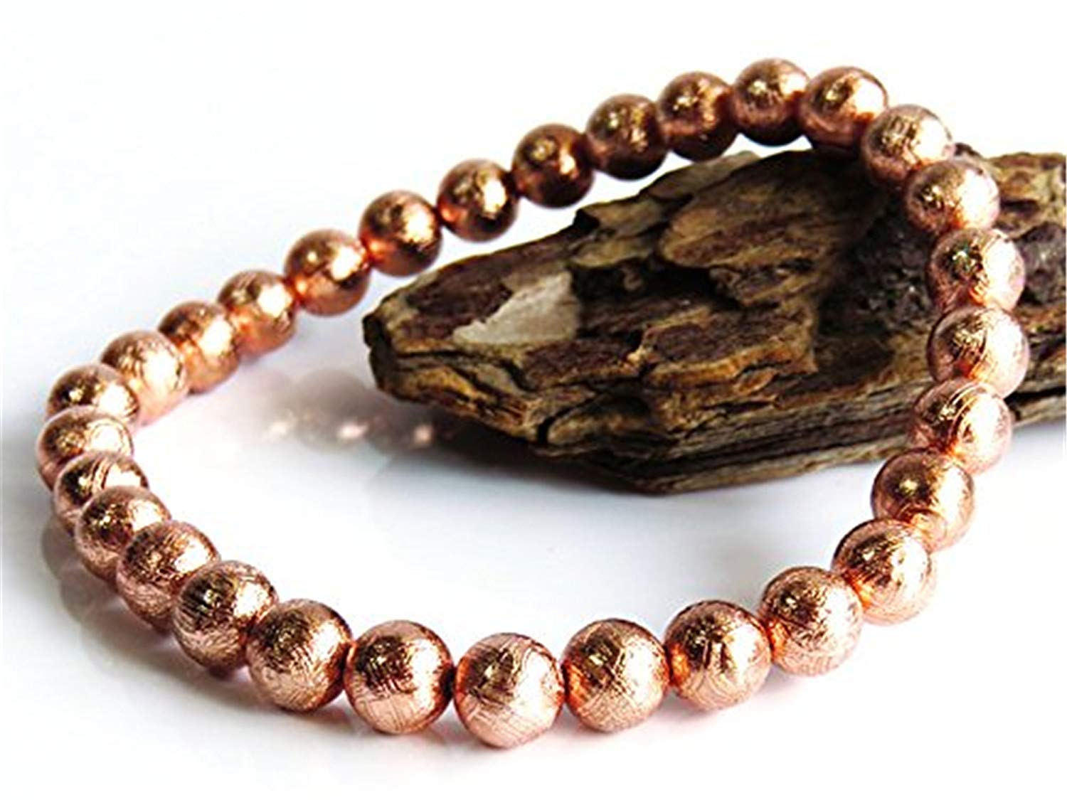 7mm Genuine Natural Gibeon Meteorite Rose Gold Plated Jewelry Round Bead Bracelet AAAA