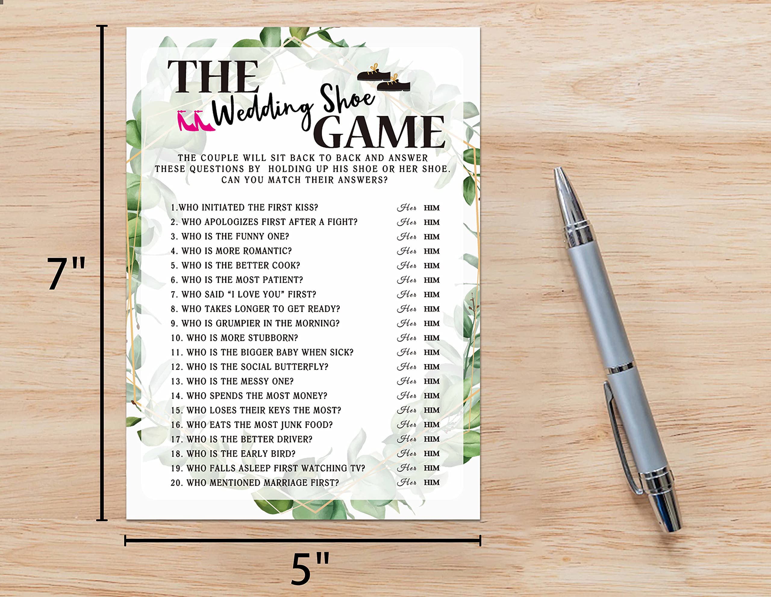 Bridal Shower Game Cards, Wedding Shoe Game, Tropical Jungle Theme Engagement Party Cards For Wedding, Set of 30 Cards(Leaf004)