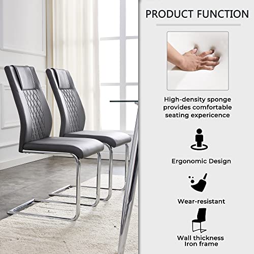 Baysitone Modern Dining Chairs Set of 6, Grey Dining Room Chairs, Metal Kitchen Chairs with Leather Padded Seat High Back, Chairs for Dining Room, Kitchen, Living Room