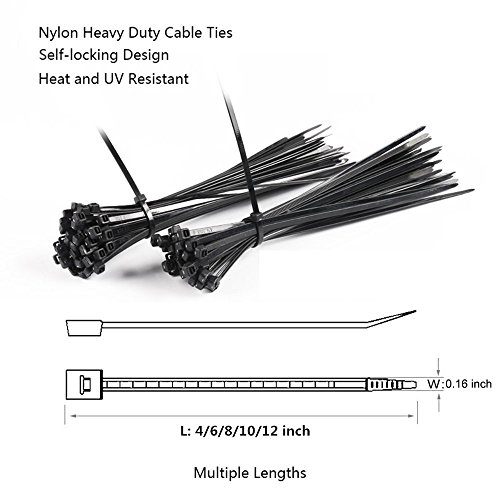 NewMainOne Cable Zip Ties,500 Packs Self-Locking 4+6+8+10+12-Inch Width 0.16inch Nylon Cable Ties,Perfect for Home,Office,Garage and Workshop (Black)