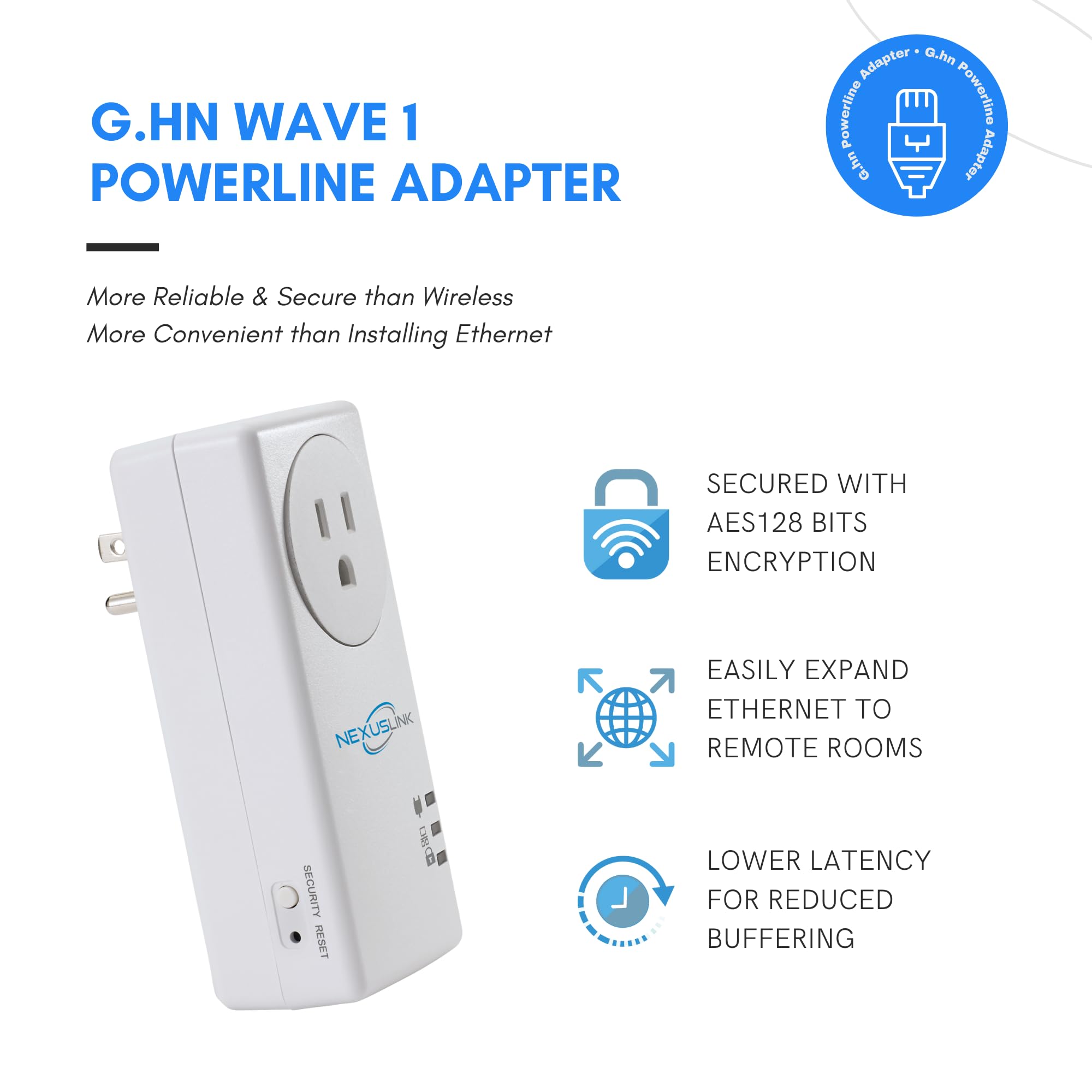 NexusLink G.hn Powerline Ethernet Adapter | 1200 Mbps | Gigabit Port, Power Saving, Home Network Expander with Stable Ethernet Connection for Online Gaming, Video Streaming | 2-Unit Kit (GPL-1200-KIT)