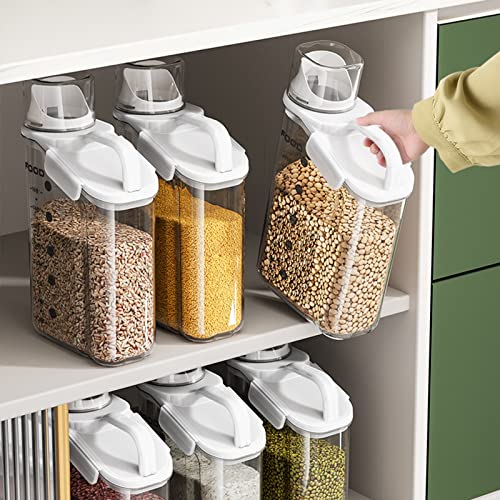 Bigougem Clear Cereal Storage Containers with Lids Airtight, Large Diameter Kitchen Storage Containers for Flour Rice Beans Ivory L