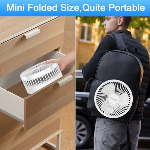 AKOFIC Portable Standing Fan with Solar Panel, Battery & Solar Powered Fan for Travel, 8" Rechargeable USB Foldable Compact Pedestal Fan, 3 Speeds Quiet Telescopic Desk Fan for Home Bedroom Camping