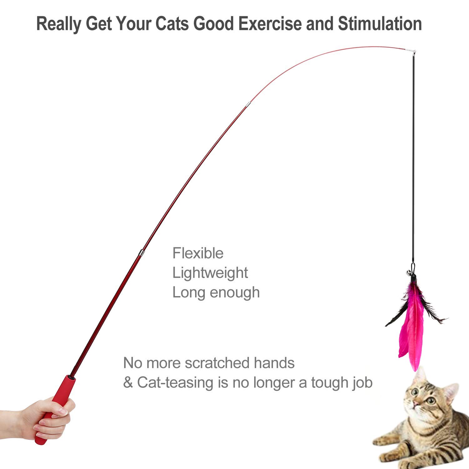M JJYPET Retractable Cat Toys Wand,12 Packs Interactive Cat Feather Toys,9 Assorted Teaser Refills with Bell for Cat,Kitten