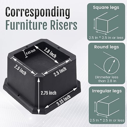 BTSD-home Bed Risers 2, 3 or 4 Inch Heavy Duty Furniture Risers Adjustable Dorm Bed Lifts Risers Table Desks Legs Blocks 4 Pack Black