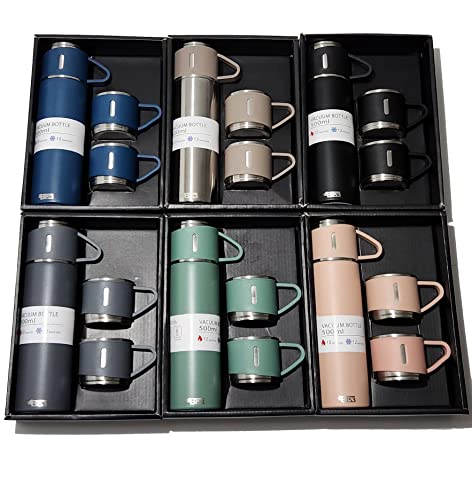 BT53 Stainless Steel 500 ML Vacuum Flask/Bottle/Thermos for Hot and Cold Drinks with Three Cups (Blue)