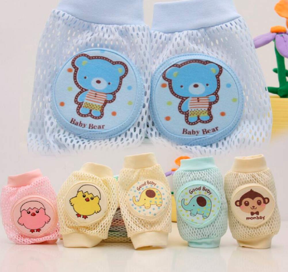 Hillento 4 Pairs Baby Crawling Knee Pads Super Breathable Adjustable Cartoon Kneepads Knee Elbow Pads Arm Pads Safety Protector Toddler Girls and Boys