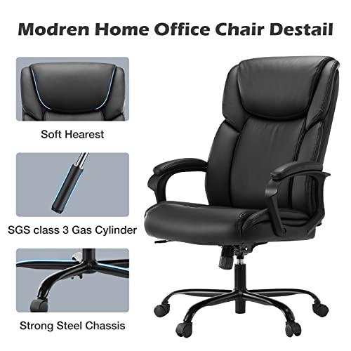 Home Office Chair - Executive Computer Desk Chair with Lumbar Support, High Back Height Adjustable Ergonomic Task Chair with Wheels, Armrest, Headrest, PU Leather for Adults