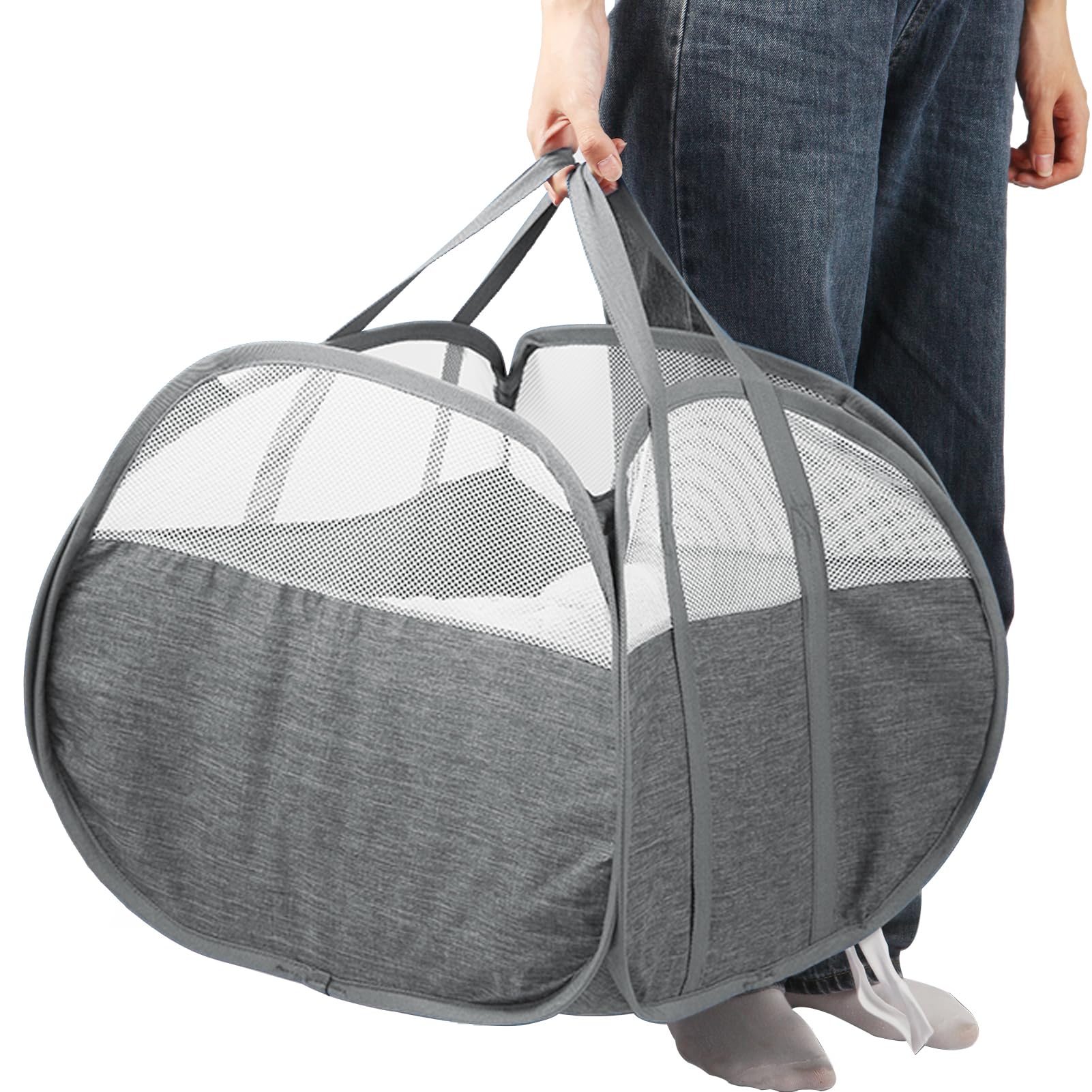 Collapsible Laundry Baskets, 90L Large Foldable Laundry Basket, Tear-proof Pop Up Hampers for Laundry, Dirty Clothes Laundry Hamper for Bedroom, Bathroom, Dorm, Laundry Room, Travel or Camping Grey
