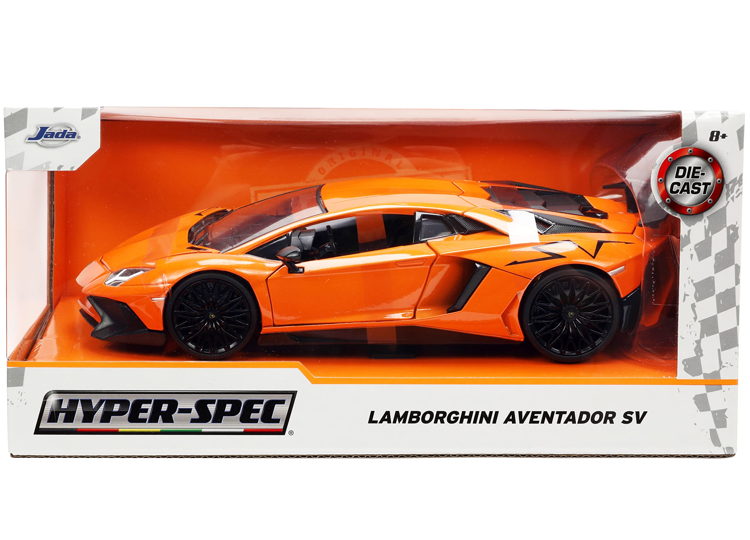 Lamborghini Aventador SV Orange Metallic Hyper-Spec Series 1/24 Diecast Model Car by Jada"""