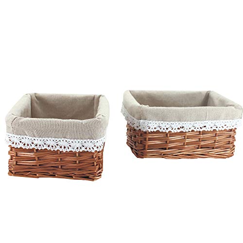 KINGWILLOW Wicker Storage Basket with Liner 3pcs Small Willow Rectangular Handmade Basket for Sundries neatening, (3pcs)