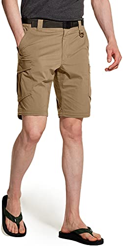 CQR Men's Convertible Cargo Pants, Water Resistant Hiking Pants, Zip Off Lightweight Stretch UPF 50+ Work Outdoor Pants, Lightweight Convertible Cargo Coyote, 32W x 30L