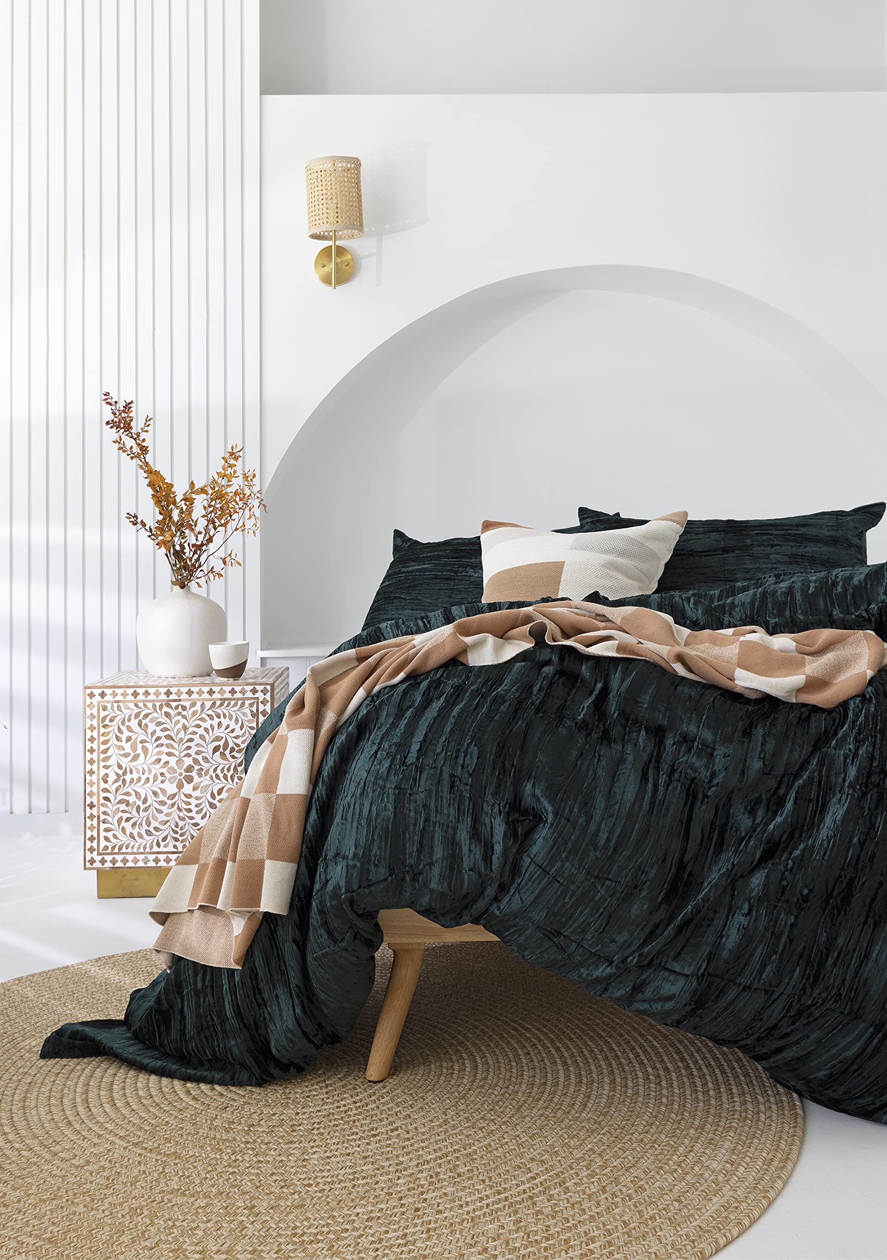 Bedding Doona Crushed Comforter Luxury Solid Ultra Boho Velvet Duvet Cover (Crush-Emerald Green, Super King 98"x104")