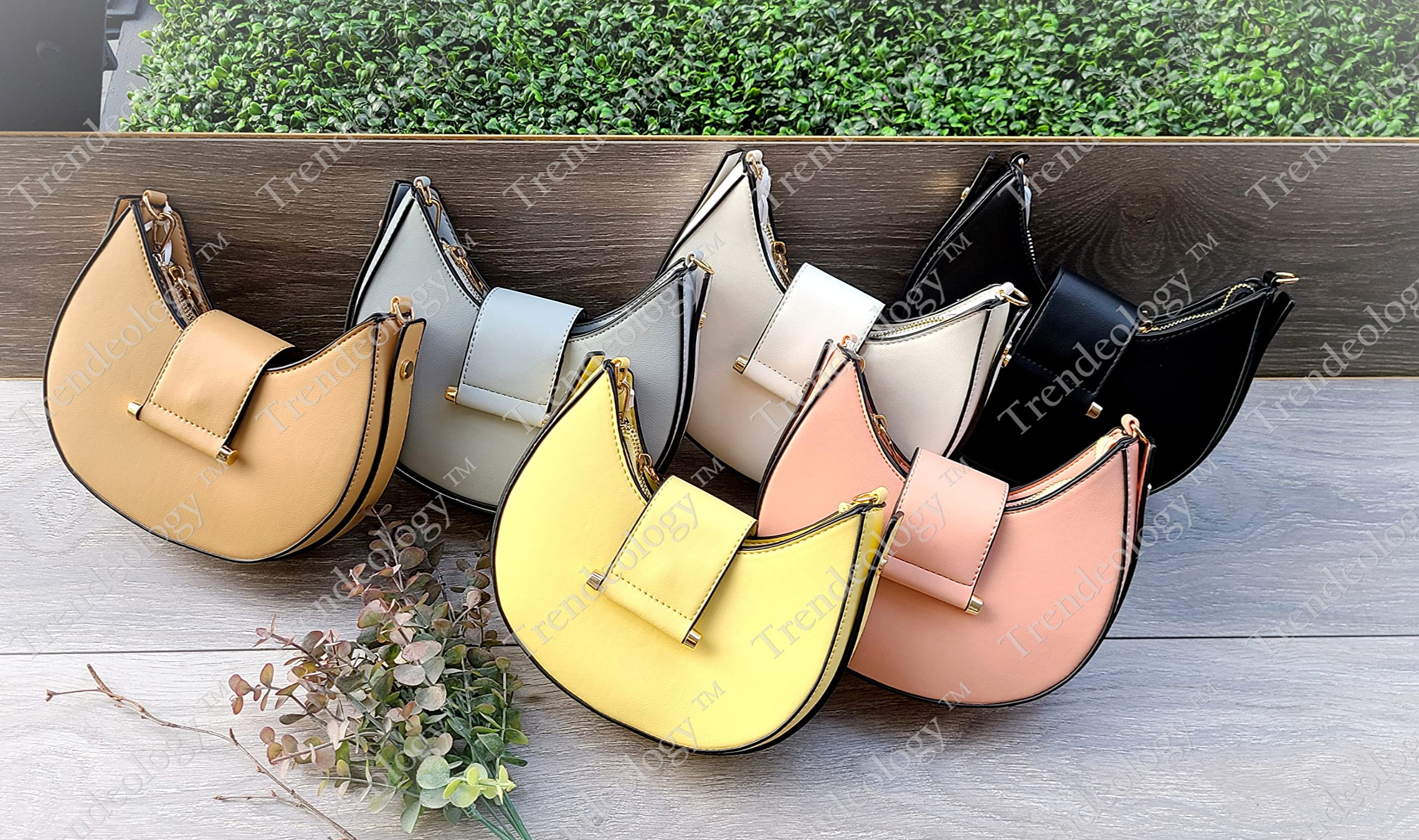 Trendeology Vegan PU Leather Classy Round Clutch Purse Shoulder Bag with Crossbody Strap (White)