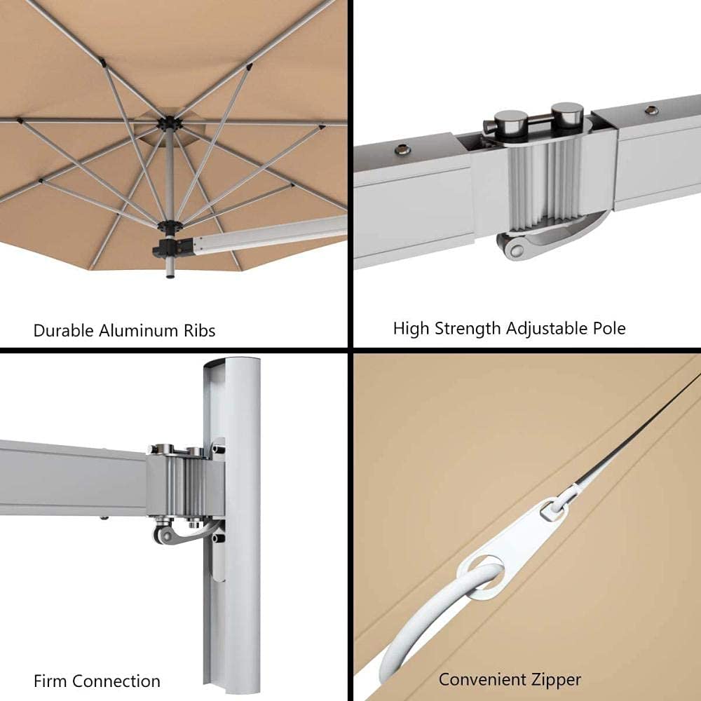8 FT Wall Mounted Patio Umbrella Outdoor Wall Umbrella with Adjustable Pole Tilting Sunshade Umbrella with Wind Vent
