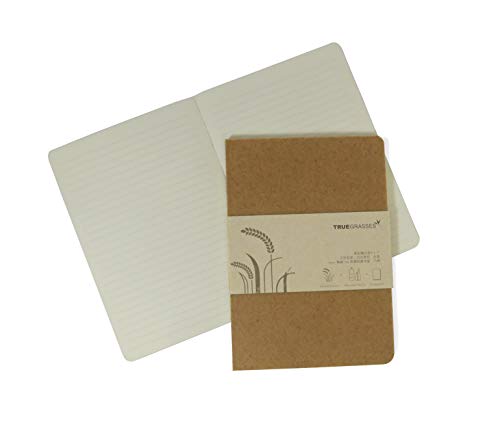 TRUEGRASSES Hardcover Notebook (5x7), Flat Open, Straw + PP, Recycled Paper, Cream (off-white), 70gsm, 160 Sheets, Grid
