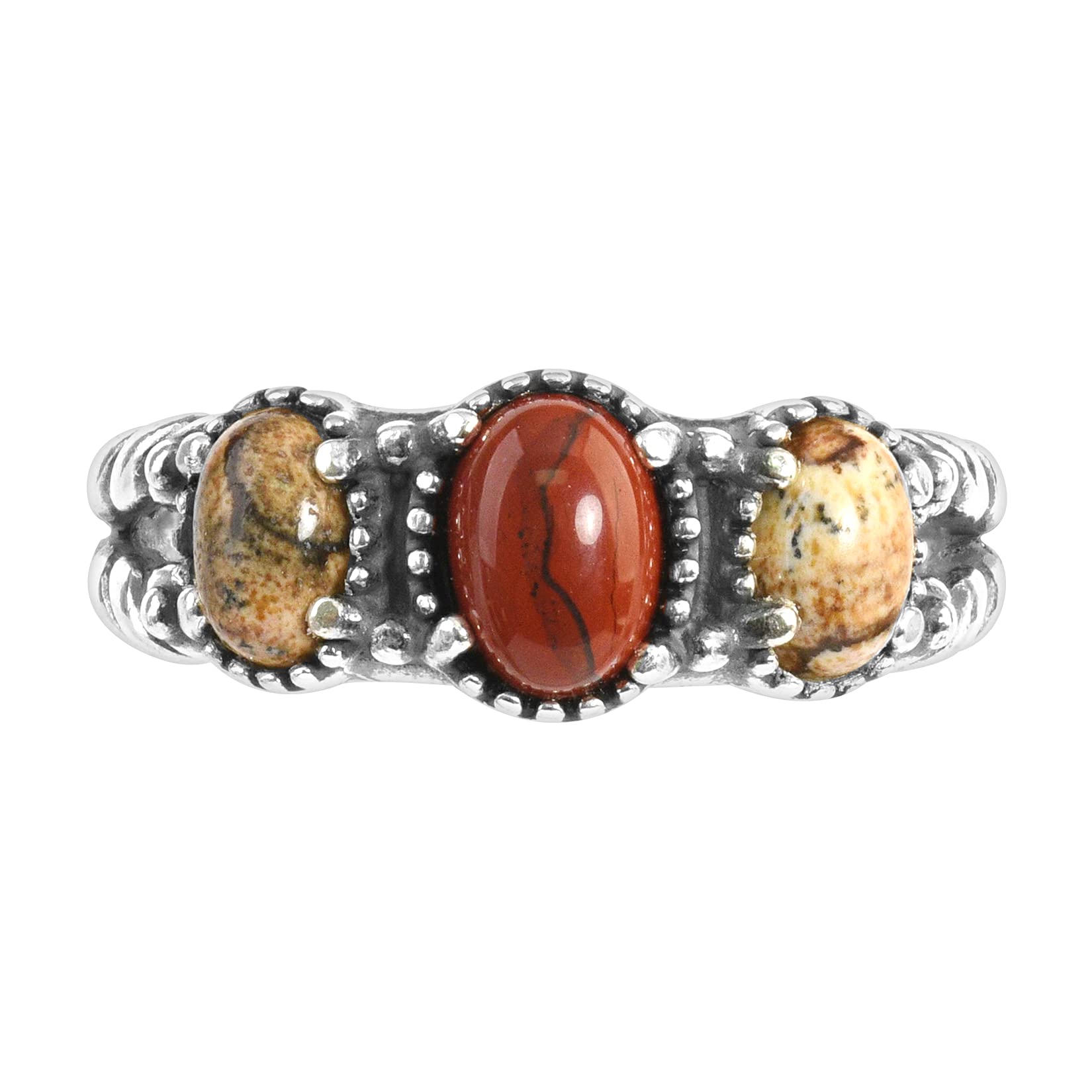American West Sterling Red and Picture Jasper 3-Stone Ring Size 6