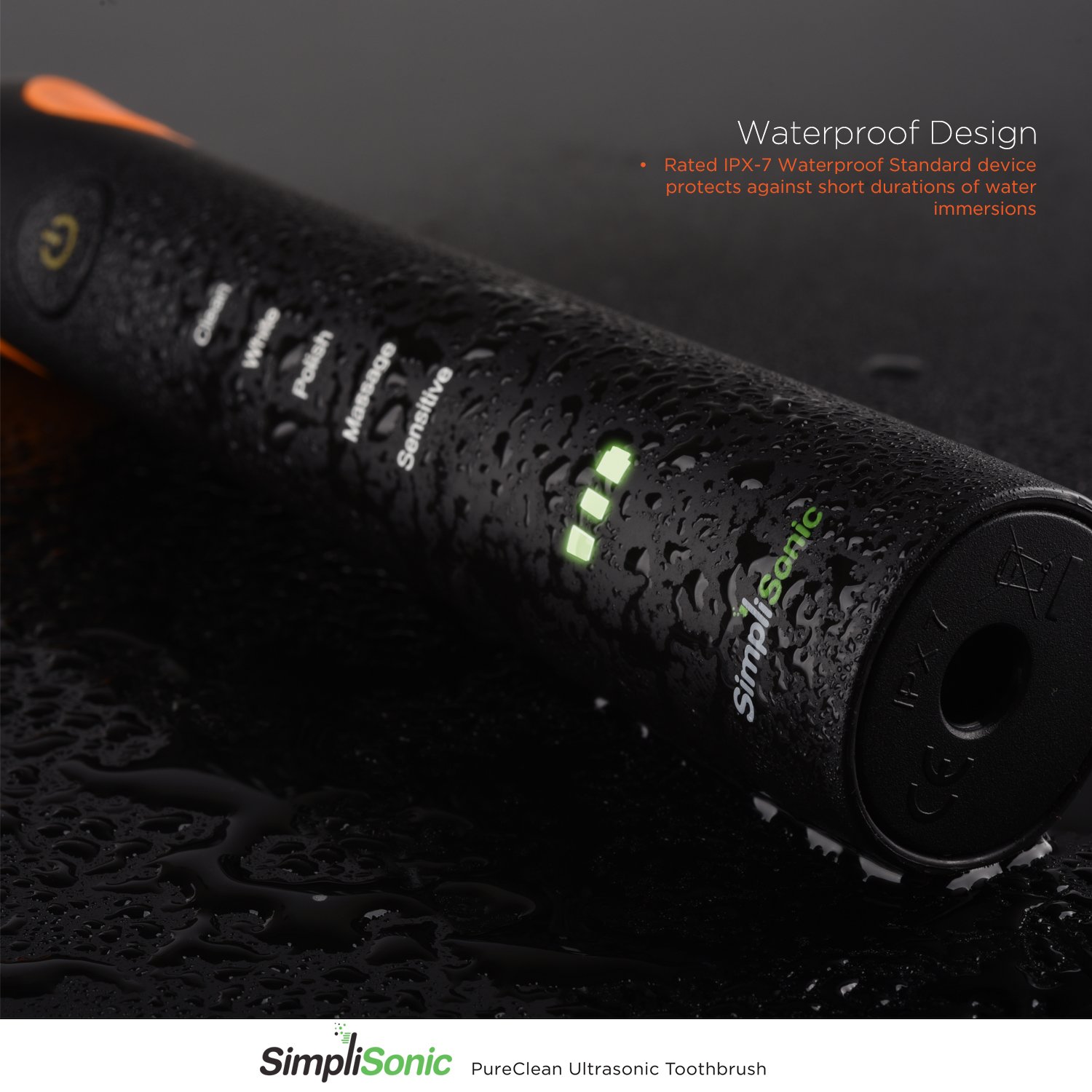 SimpliSonic Ultrasonic Rechargeable Electric Toothbrush Premium Package w/ 12 Heads (Black)
