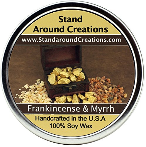 Premium 100% All Natural Soy Candle - 16 oz.Tin: Frankincense and Myrrh: an Blend of Bergamot, Patchouli, Sandalwood, Myrrh Essential Oils Highly Scented.