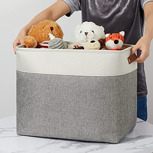 DULLEMELO Collapsible Bundle Baskets 2 Large Baskets 17"x12"x15" + 4 Cube Baskets 13"x13"x13"(White&Grey)