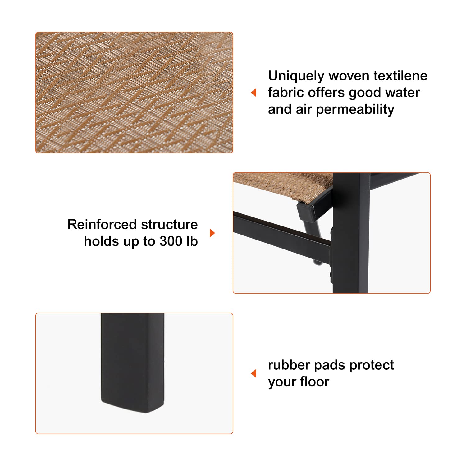 Anmutig Patio Dining Chairs Set of 2 with Textilene mesh Fabric, Outdoor Space Saving Lawn Chairs for Porch Garden Backyard Poolside Sling Chairs,Brown & Black