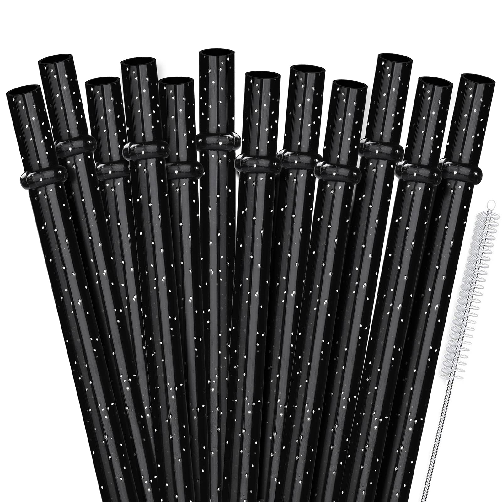 ALINK 12 Reusable Clear Straws + 12 Black Glitter Straws