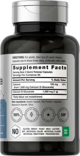Calcium D-Glucarate 1000mg | 120 Capsules | Non-GMO, Gluten Free Supplement | by Horbaach