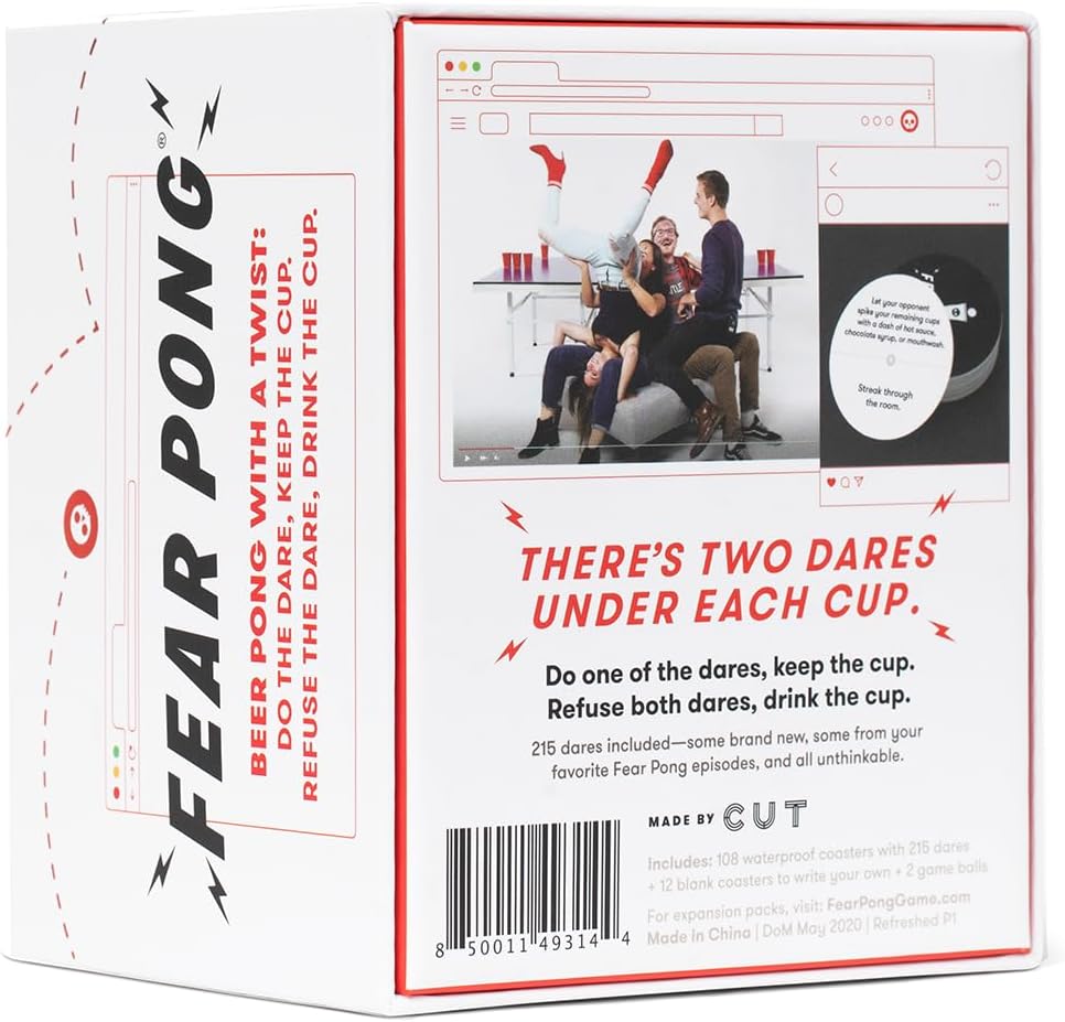 Fear Pong: Refreshed Edition – Unleash Your Wild Side – The Daring Adult Card Game by Cut – Contains 200+ Horrible Dares – Extreme Beer Pong for Parties and Game Night