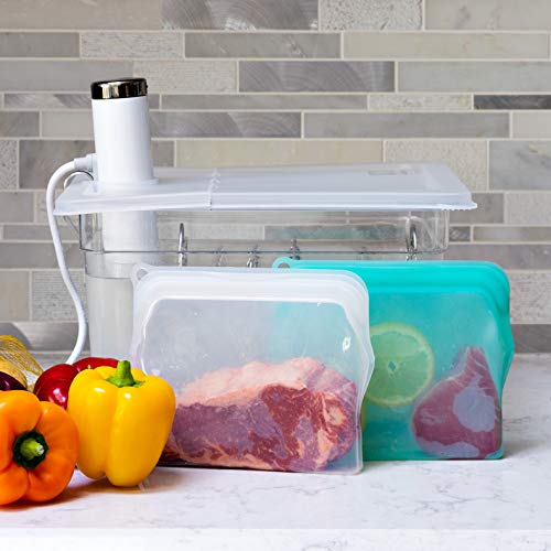 BluePerlOne Two-30 oz. 100% Silicone Reusable Food Storage Bags (2 Pack) - Eco-friendly, Food-Grade, Leak-Proof Zipper Bags - Microwave, Oven, Sous Vide, Dishwasher & Freezer Safe (4 Cups/ 30 oz.)