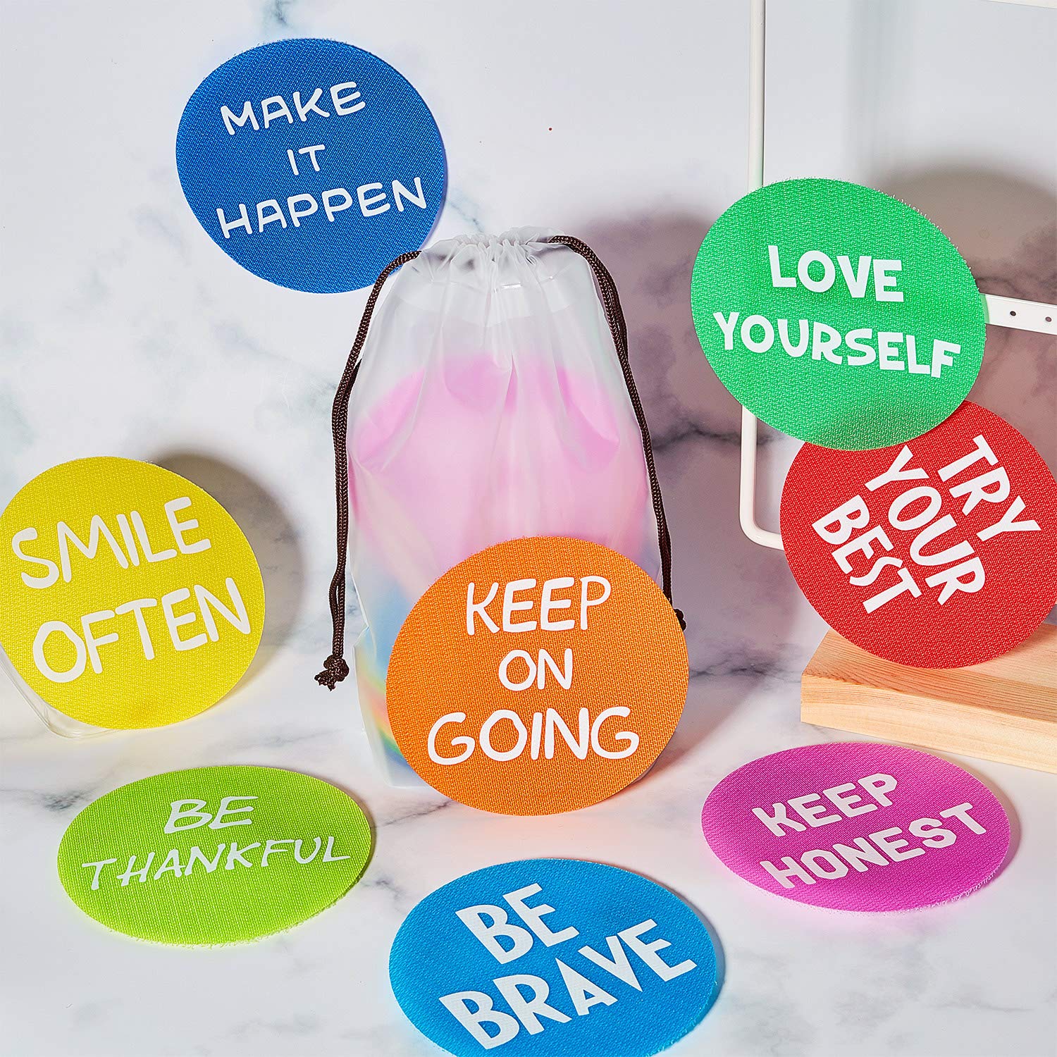 Mudder 24 Pieces 4 Inches Positive Sayings Carpet Markers Classroom Sitting Carpet Markers for Teacher Student