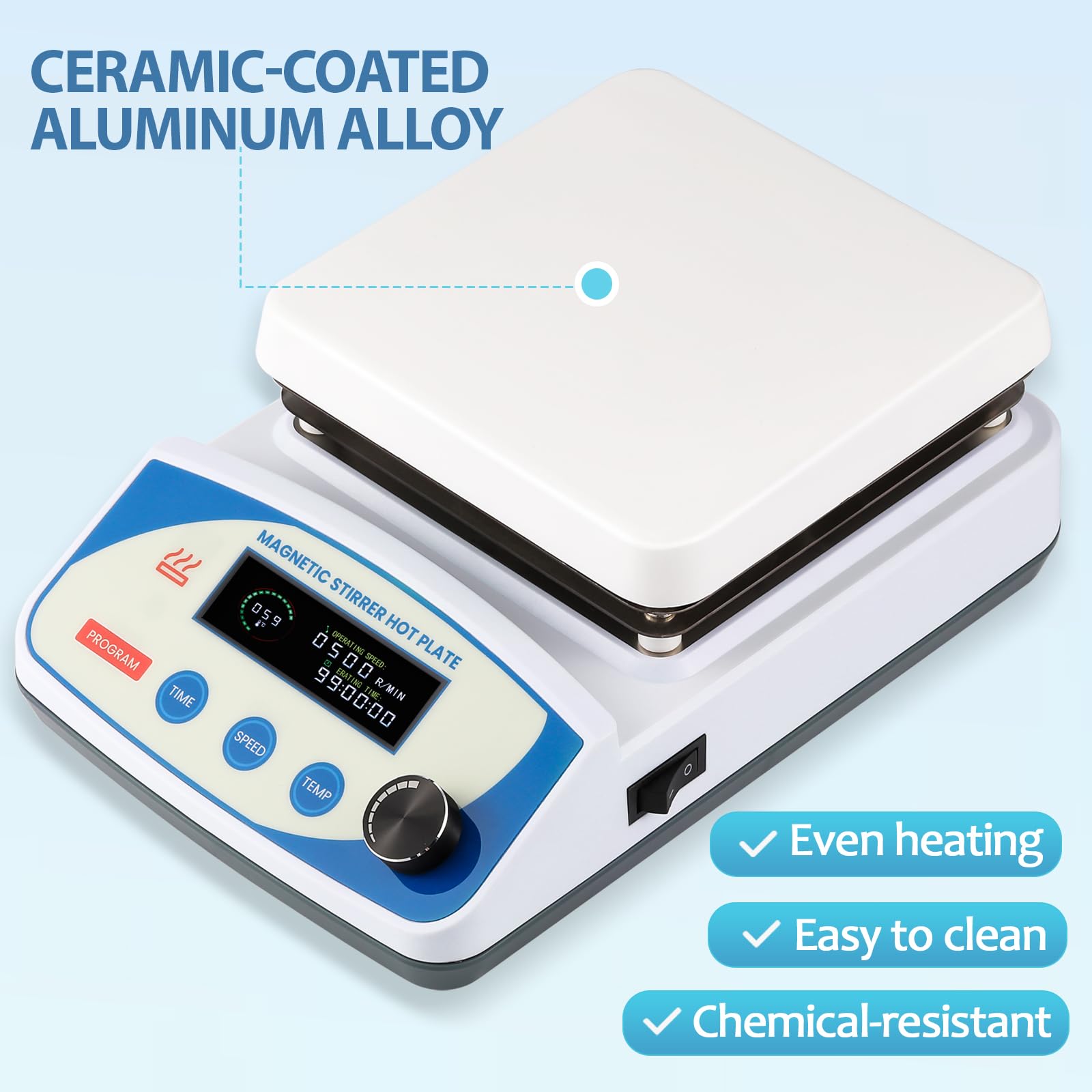 BAOSHISHAN 6.6 Inch Magnetic Stirrer Hot Plate with Timer, 6L Stirring Capacity 300C/572F Hotplate with 3 Stirring Bar, Stir Bar Retriever, Thermal Probe and Support Stand 110V