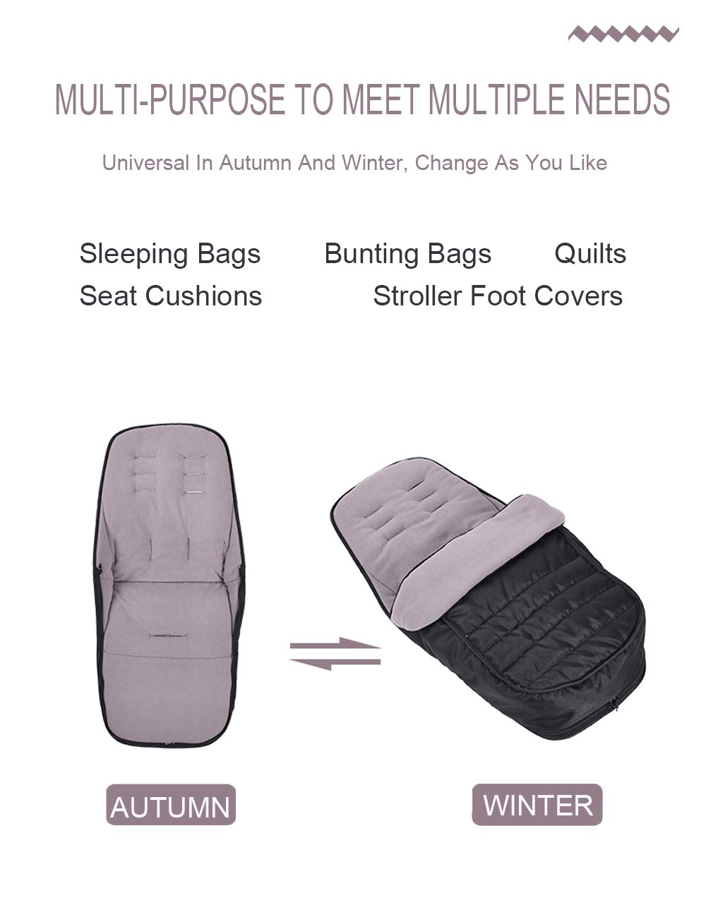 Outdoor Stroller Bunting Bag, Universal 3 in 1 Winter Outdoor Tour Toddler Universal Stroller Sleeping Bag, Cold-Proof Detachable&Temperature Regulation Footmuff for Stroller (Black)