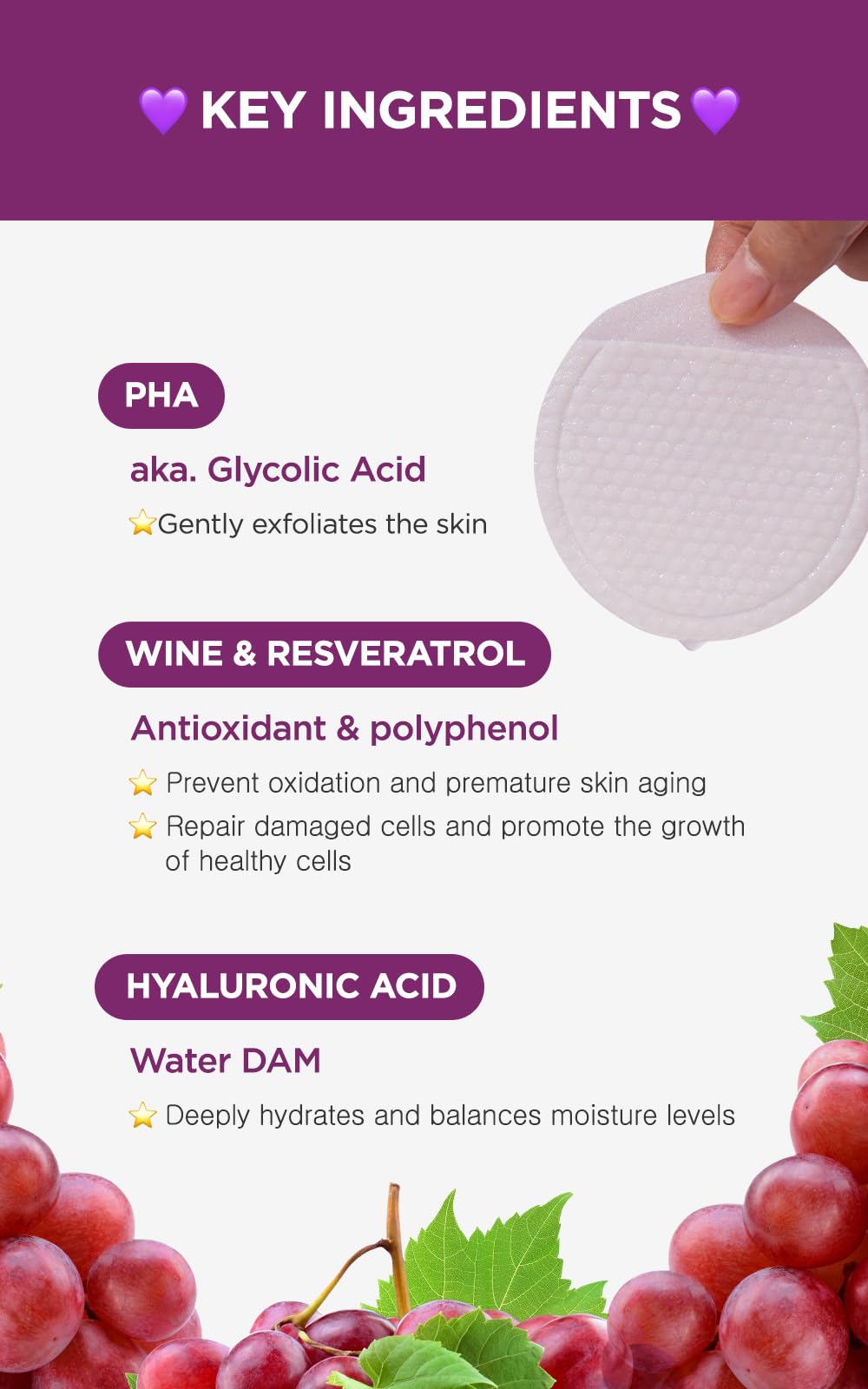 DERMALOGY by NEOGENLAB Bio-Peel Gauze Peeling Pads (Wine, 30 pads) - Exfoliating & Firming Peeling Pad with PHA & Red Wine & Resveratrol & Acid Hyaluronic - Korean Skin Care
