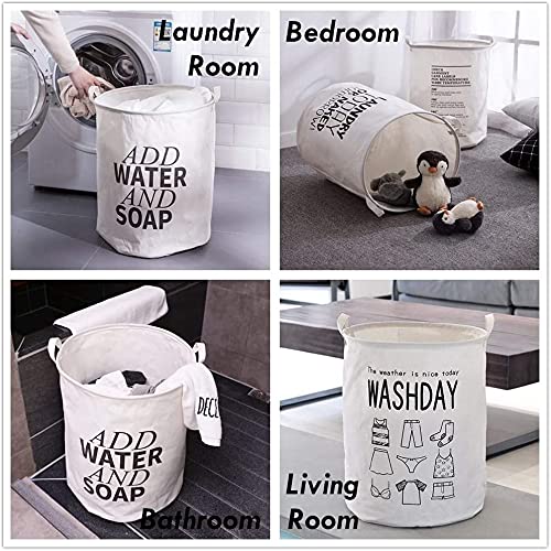 CAM2 Laundry Baskets 22"×16" Collapsible Waterproof Cotton Linen Foldable Laundry Hampers Storage Bin Organizer Baskets with Handles for Clothes, Toy, Nursery(Plan+Deer)