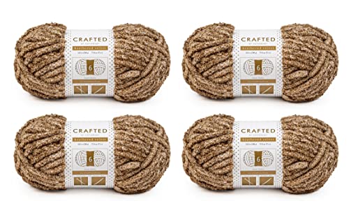 Crafted By Catherine Heathered Velvet Yarn - 4 Pack, Tan, Gauge 6 Super Bulky