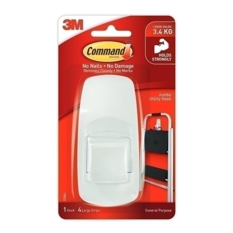 Command 17004, White, Jumbo Utility, 1, 4-Pack, 4 Hooks