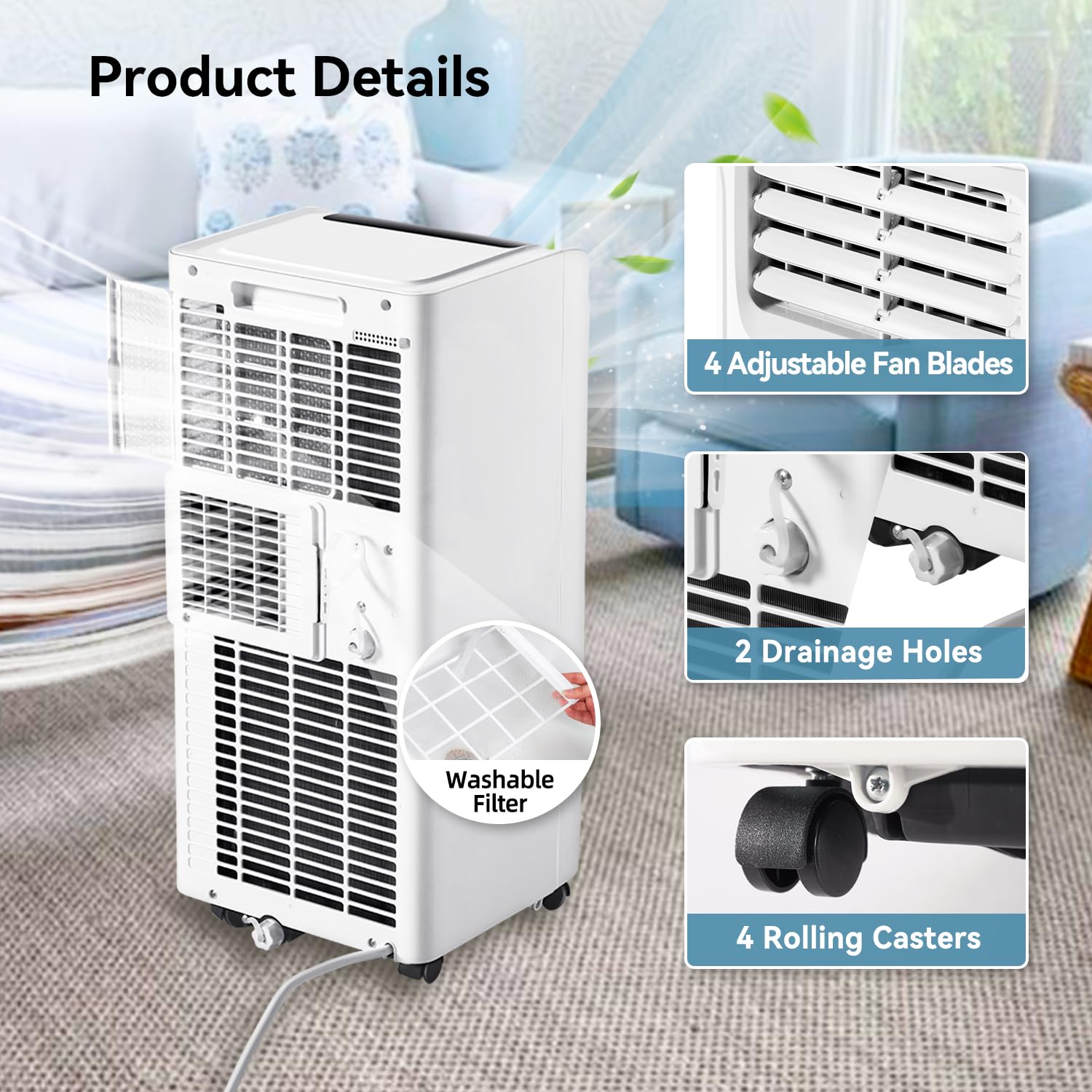 Aoxun 8,000 BTU Portable Air Conditioner Dehumidifier with Remote Control, 4-in-1 Portable AC Unit with Remote Control, Digital Display, 24 Hours Timer, Installation Kits for Office, Home, White