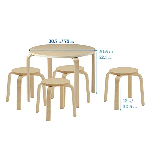 ECR4Kids Bentwood Round Table and Stool Set, Children's Furniture, Natural, 5-Piece