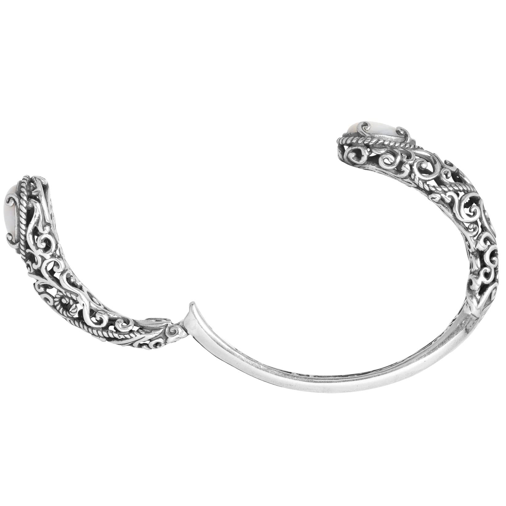 American West Sterling Silver Women's Cuff Bracelet White Mother of Pearl Gemstone Filigree Design Size M