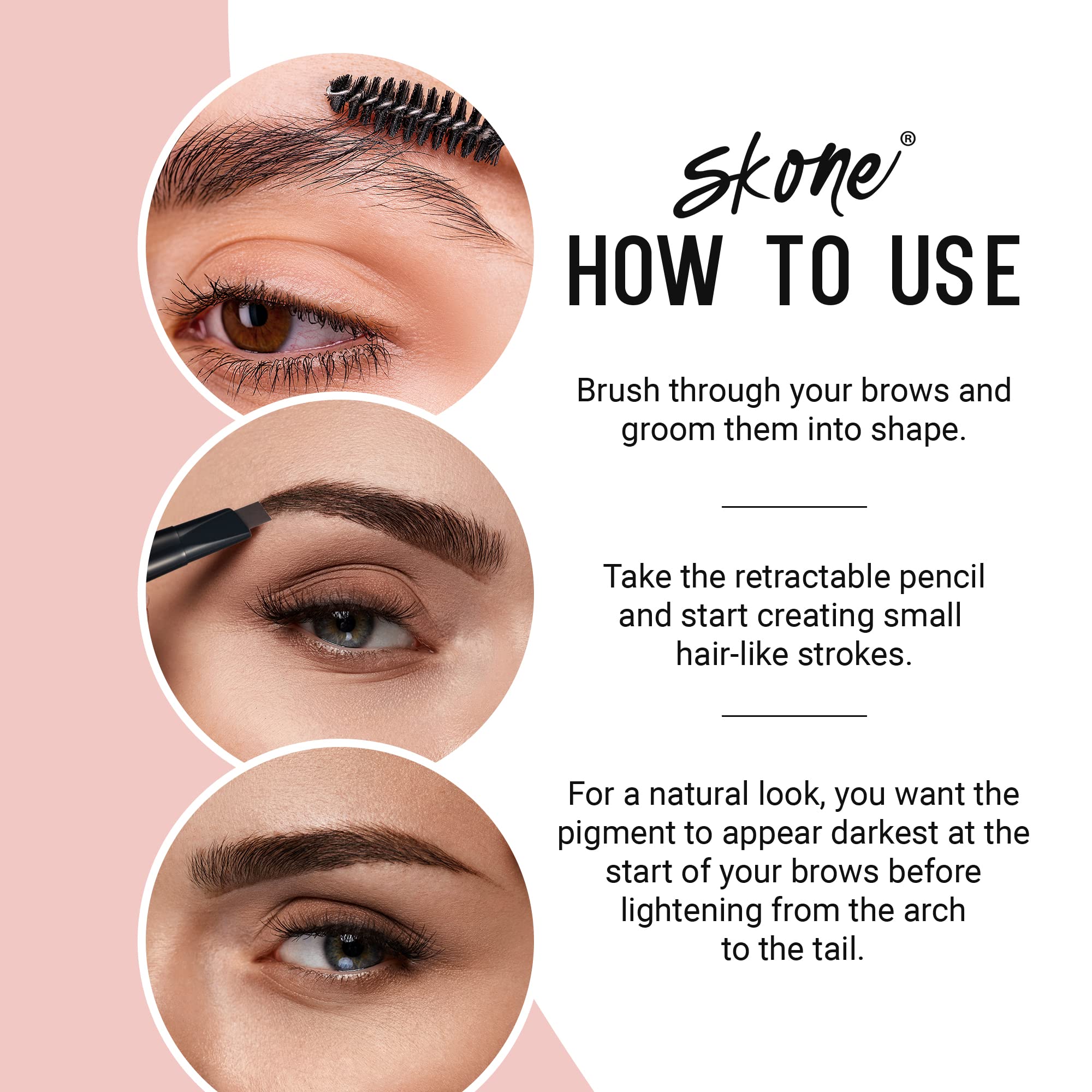 Skone Cosmetics The Original Brow Wand Eyebrow Pencil with Brush - Dual-Sided Retractable Waterproof Long-Lasting Brown Eye Brow Pencils for Women with Sleek Eyebrows - Chocolate for Brunettes