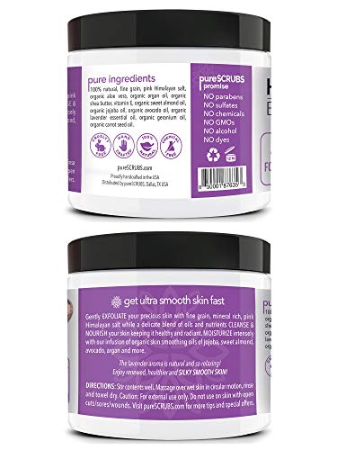 pureSCRUBS Premium Pink Himalayan Salt Body Scrub Set - Large 16oz LAVENDER SCRUB, Organic Essential Oils & Nutrients INCLUDES Wooden Stirring Spoon, Loofah & Mini Exfoliating Bar Soap